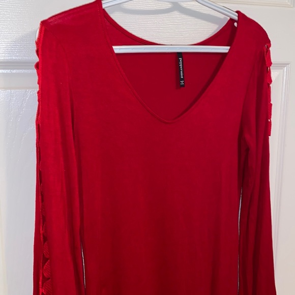 Peppermint | Dresses | Peppermint Red Long Sleeve Dress | Poshmark